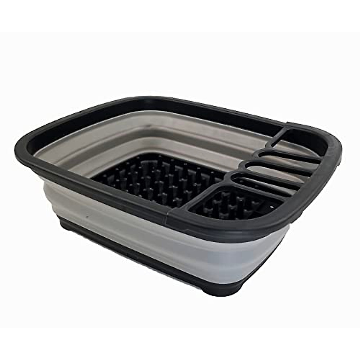 SAMMART 8L (2.11Gallons) Collapsible Dish Drainer - Foldable Drying Rack - Portable Dinnerware Organizer - Space Saving Kitchen Storage Tray (Black/Alloy Grey)