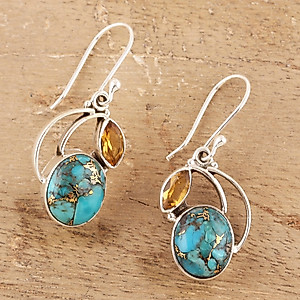 NOVICA Artisan Handcrafted Citrine Dangle Earrings For Women | Turquoise Earrings Dangling | Turquoise Earrings Sterling Silver | Natural Turquoise Earrings For Women | Minimalist Turquoise Earrings