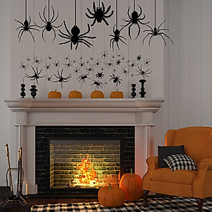 Thenshop 209 Pieces/4 Sheets Halloween Spider Stickers Large Spider Stickers Spider Style Wall Decal Removable Scary Spider Stickers Halloween Wall Clings for Halloween Party Wall Home Room Decors
