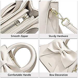 CHERUTY Designer Leather Handbags and Purses for Women with Top Carry Handle and Cute Bow Knot, Small and Elegant Satchel bags and Over-Shoulder Strap(Black)