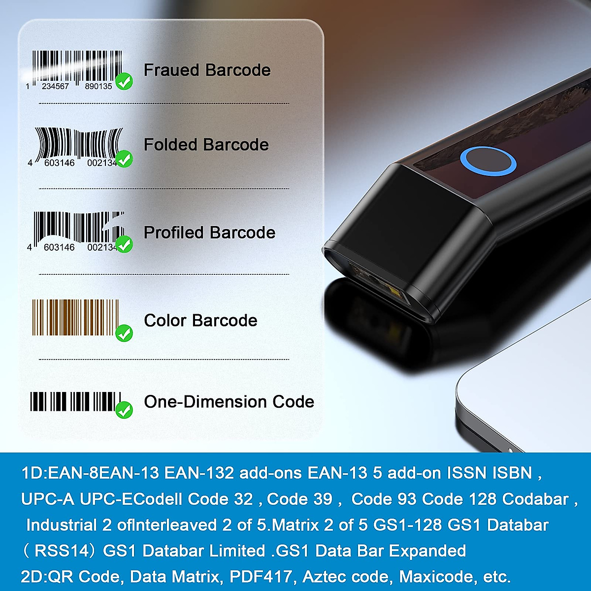2D Barcode Scanner with Stand, Compatible with Bluetooth & 2.4G Wireless & Wired Code Scanner, USB Image Bar Code Reader for Laptops, Computers, Cashier,iPhone iPad Android