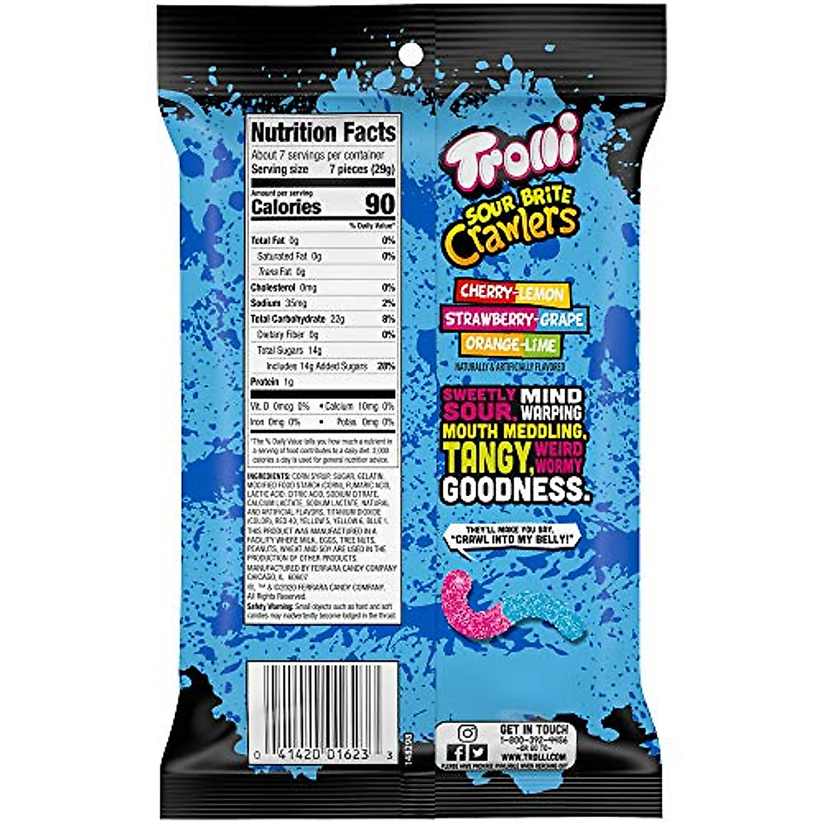 Trolli Sour Brite Crawlers Candy, Original Flavored Sour Gummy Worms, 7.2 Ounce
