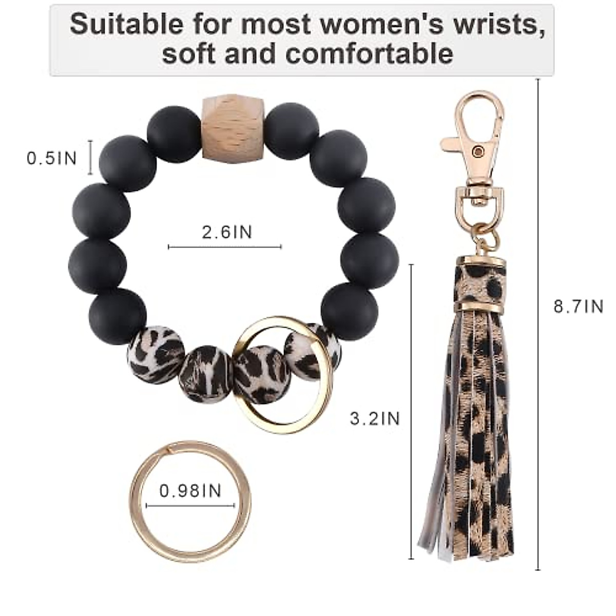 Pusunas Key Chains Women for Car Key Ring Bracelet,Keychain Wristlet,Silicone Beaded Bangle Chains