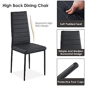 ROZHOME Dining Table Set for 4, 35" Round Glass Table and Faux Leather Metal Chair for Home Office, Kitchen, Dining Room, Apartment, Space Saving (Matte Black+black, Table & 4 Chairs)