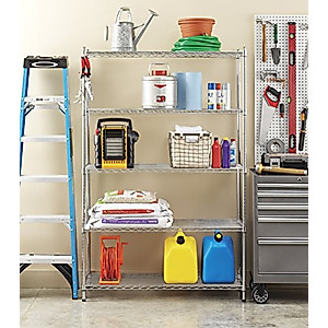 Whitmor Supreme 5 Tier Adjustable Shelving - 500 Pound Weight Capacity Per Shelf - Leveling Feet