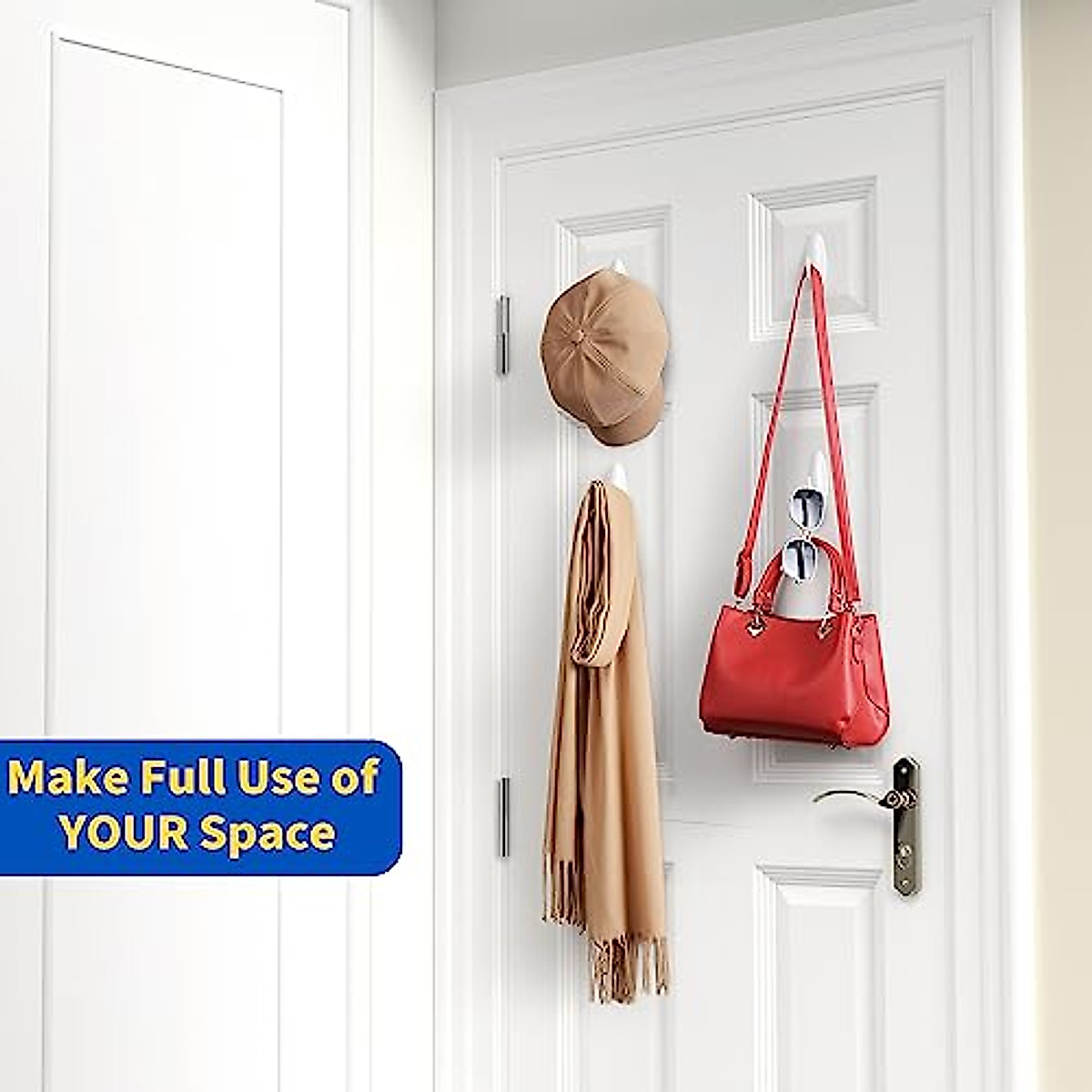 ALOCEO 12 Pcs Wall Hooks,Self Adhesive Hooks with 13 Clear Strips,White Plastic Sticky Hooks for Hanging,Towel Coat Hooks for Bathroom Shower Kitchen Keys Door Outdoor Home Improvement