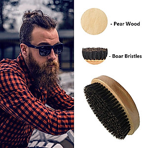 Beard Comb & Beard Brush Set Natural Boar Bristle Brush and Dual Action Pear Wood Comb to Spread Balm or Oil for Growth - Softness Exfoliates Skin Helps Softening and Conditioning