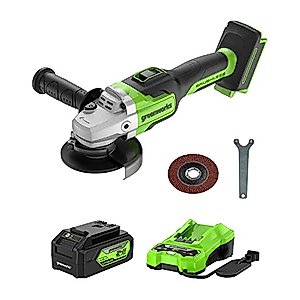 Greenworks 24V Brushless Angle Grinder with 4Ah USB (Power Bank) Battery and Charger