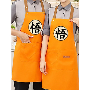 Aiabaleaft Anime Cartoon Apron Water Stain Resistant Orange Chef Cooking Kitchen BBQ Work Aprons with Pockets for Men Women