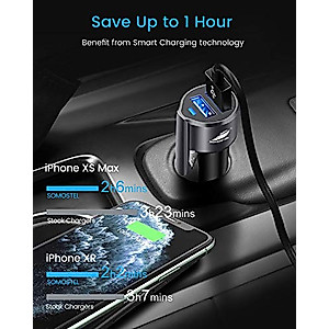 Dual USB Car Charger, SOMOSTEL 3-in-1 Emergency Safety Escape Tool Window Breaker Seat Belt Cutter Compatible for iPhone 11 Pro/Max/X/XR,Samsung Galaxy S10 S9 S8 Plus Note 9,LG,Moto,iPad,Google Pixel