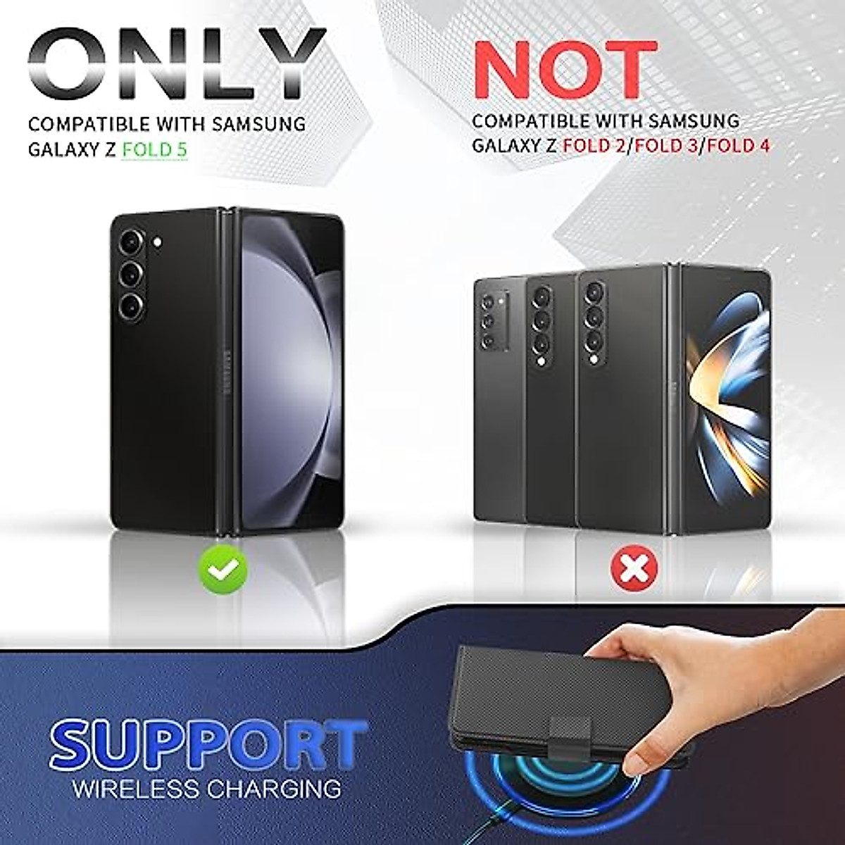 Mansoorr for Samsung Galaxy Z Fold 5 Wallet Case with S Pen Holder [Elastic Wrist Strap] [Carbon Fiber Texture Leather] Kickstand Card Holder Slots Protective Flip Folio Phone Cover 7.6" 2023 - Black