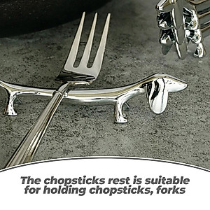 Luxshiny Dog Chopsticks Holder 3pcs Metal Dachshund Chopstick Rest Pillow Puppy Spoon Fork Rack Stand for Spoon Fork Tableware Brush Home Kitchen Table Decoration