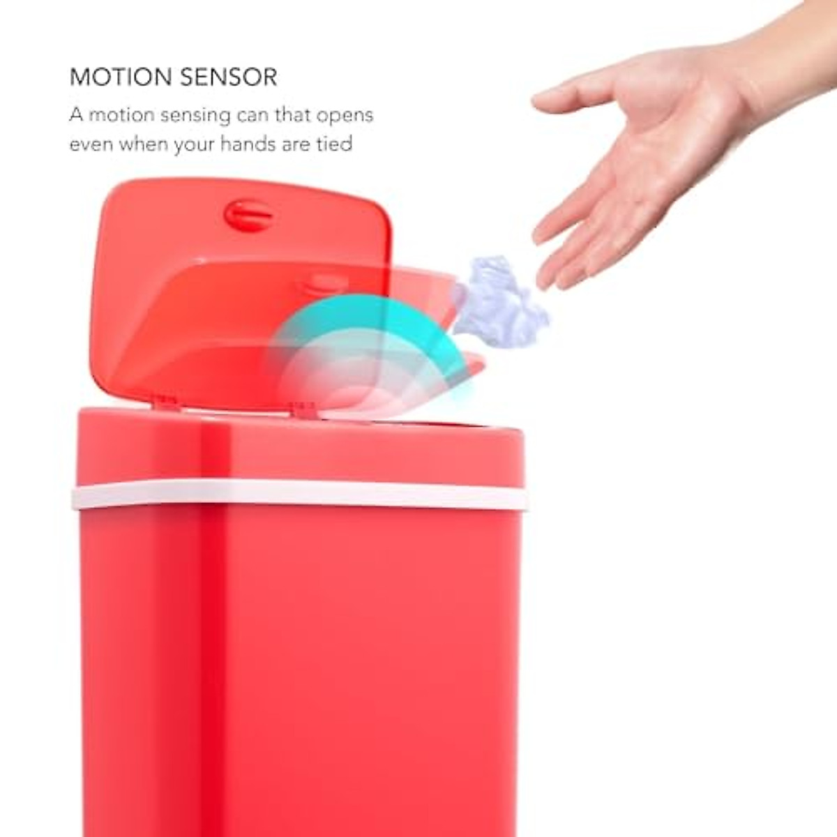 3.2 Gallon Red Rectangular Motion Sensor Trash Can Rectangle Plastic Decorative Bag Fastener