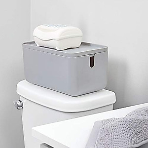 iDesign - 29843 BPA-Free Plastic Toilet Paper Stand and Bowl Brush Set, Storage Bin, Matte Gray