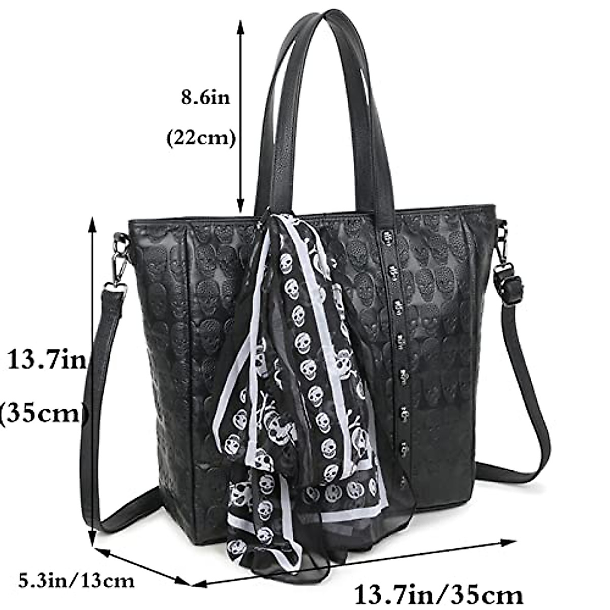 FiveloveTwo Women Handbag and Purses PU Satchel Skull Rivet Shoulder Tote Top-Handle Bag Black