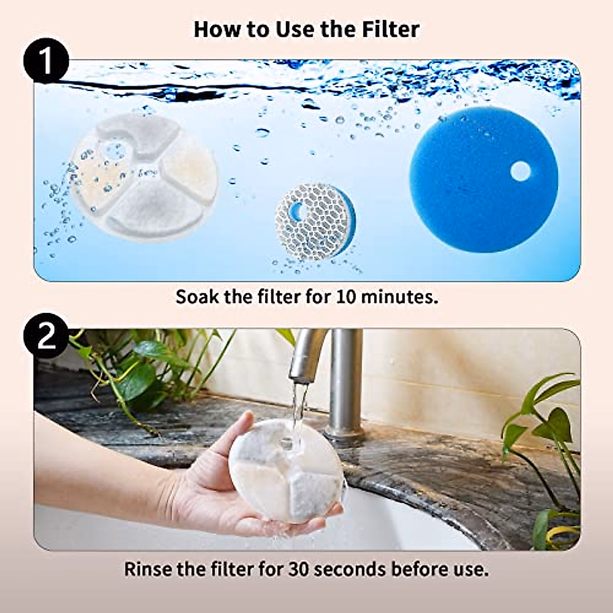 Sindox Cat Water Fountain Filter, 12 Pack Pet Water Fountain Filters for 2.6L/88oz Dog Water Bowl Fountains with Stainless Steel Tray, Automatic Cat Fountains Replacement Filters Set (8+2+2 Pack)