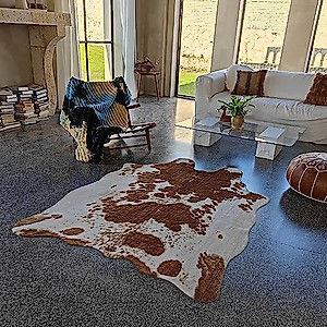 rugoo Premium Brown Cowhide Rug 4.6 ft x 6.6 ft Faux Cowhide Rug Cow Print Rug Faux Animal Skin Rug for Living Room Bedroom Nursery Western Decor