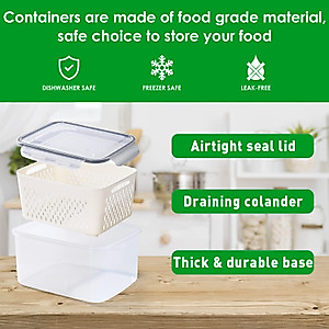 Pack of 3 Fruit Fresh Produce Protector, Grape Container for Fridge, Fruit Saver Lettuce Container with Drain Colanders, Partitioned Salad Container, Refrigerator Organizer for Lettuce Berry Food (3)