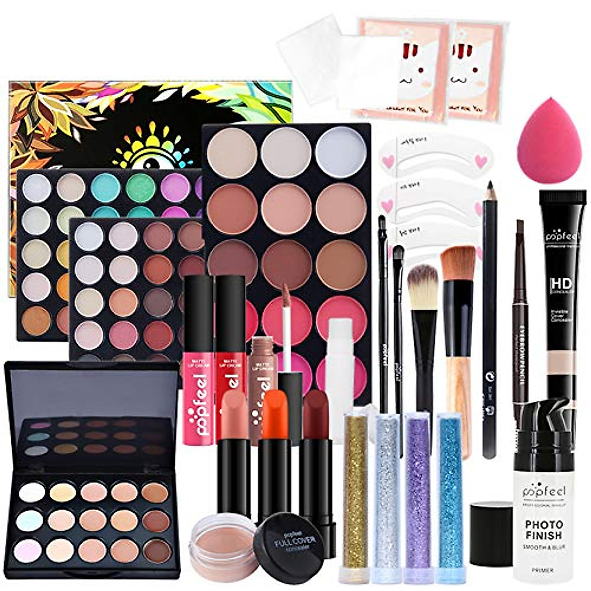 Pure Vie All-in-One Holiday Gift Surprise Makeup Set Essential Starter Bundle Include Eyeshadow Palette Lipstick Concealer Blush Mascara Eyeliner Face Powder Lipgloss Brush - Full Makeup Kit for Women
