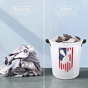 Lacrosse Helmet and Sticks American Flag Large Laundry Basket Hamper Bag Washing with Handles for College Dorm Portable