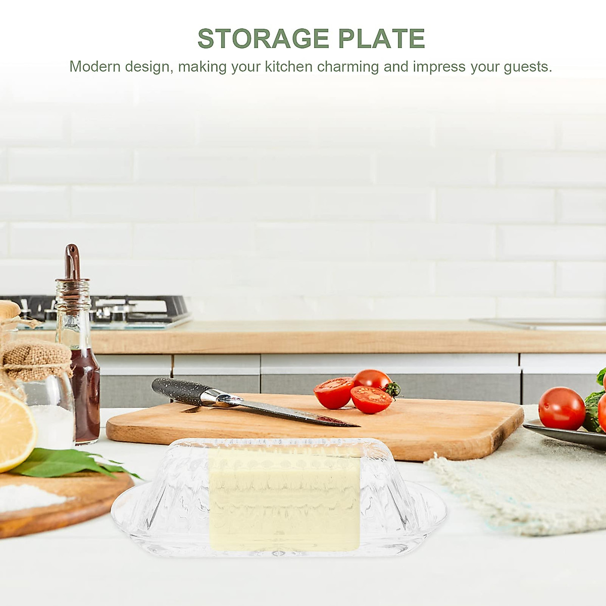 STOBAZA Cream Cheese Crystal Glass Butter Dish with Lid 1 Set Classic Butter Keeper for Countertop European Covered Butter Tray with Lid Dessert Dish Cookie Dish Fruits Dish for Home Food Containers