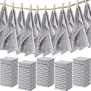 Newwiee 100 Pcs Microfiber Towels Absorbent Washcloths Bulk 12 x 12 Inch Soft Quick Drying Face Towels Bath Cloths Coral Velvet Bathroom Wash Clothes for Bath Spa Facial Fingertip Towel (Grey)