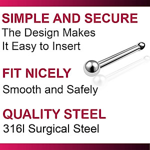 bodyjewellery 3pcs 20g 0.8mm Nose Stud Bone Straight Bar Nostril Ring Surgical Stainless Steel 2mm Ball