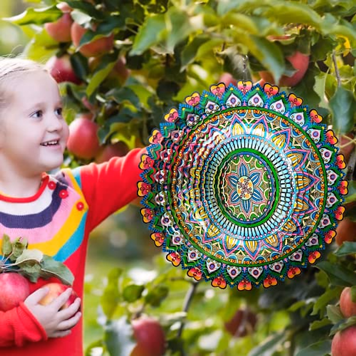 Eiryhope 12" 3D Mandala Stainless Steel Wind Spinner for Garden