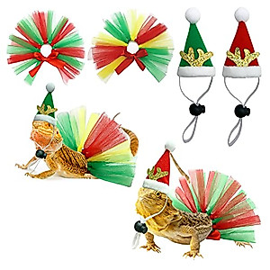 Vehomy 4Pcs Christmas Bearded Dragon Costume Christmas Bearded Dragon Santa Claus Hats Christmas Bearded Dragon Lizard Tutu Skirts Xmas Beardy Lizard Outfit for Chick Hamster Bird Parrot