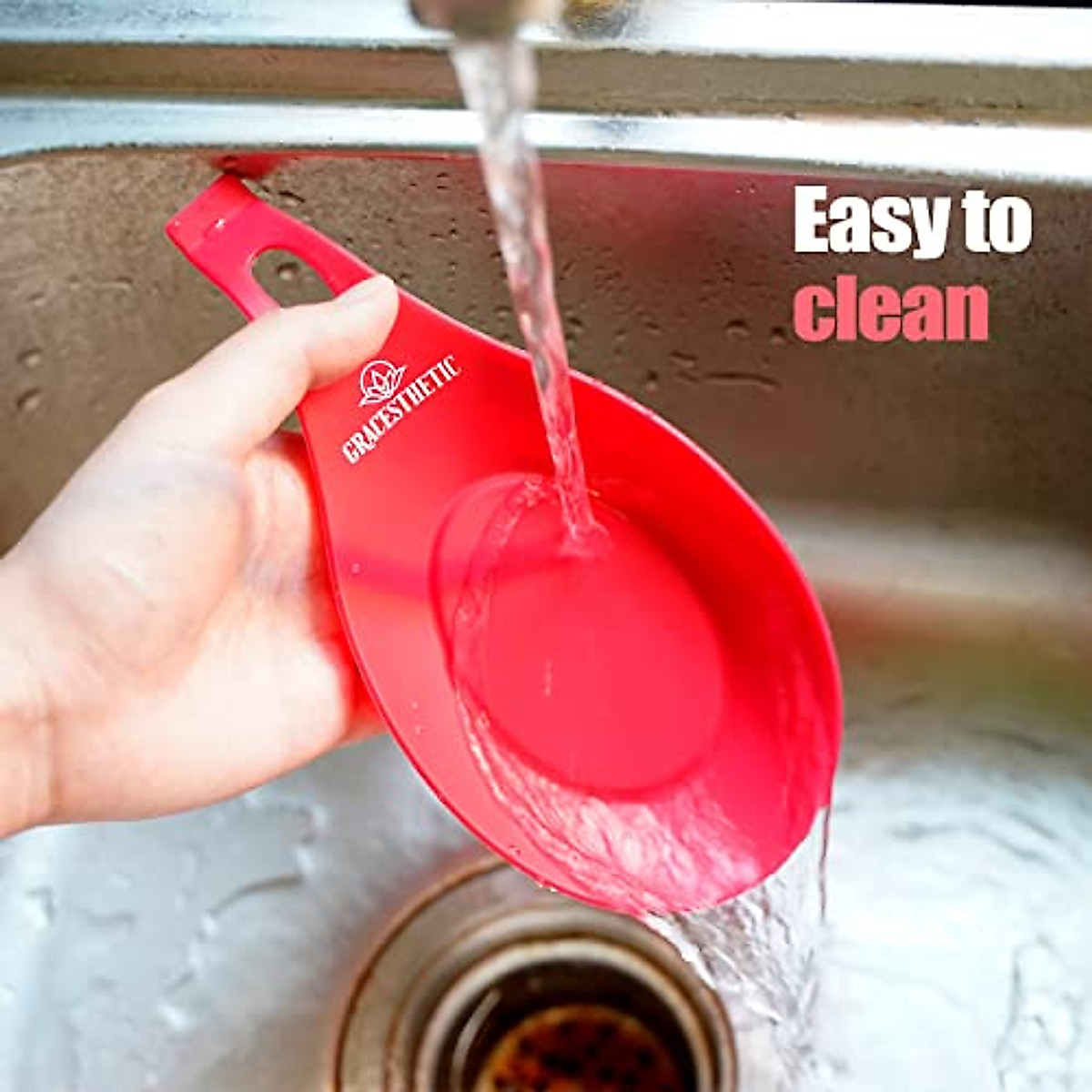 [GRACESTHETIC] Silicone Spoon Rest, 4pcs Spoon holder, Flexible Almond -Shaped, utensil holder, Cooking Utensil Rest – Ladle Spatula Spoon Holder