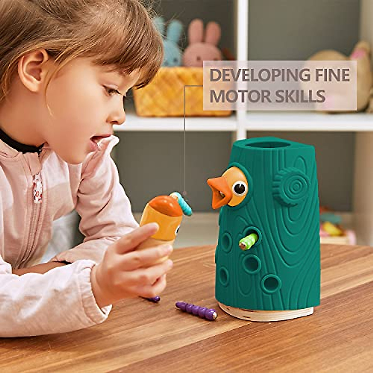 TOP BRIGHT Montessori Toddler Toys for 2 3 4 Year Old Girls and Boys Gift, Fine Motor Skills Sensory Learning Toys, Magnetic Worm Game Birthday Present for Kid Age 2-4