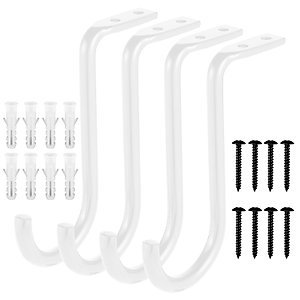 4pcs Closet Rod Hangers, U-Shaped Closet Rod Center Support Wall Mount Closet Rod Heavy Duty Metal Bracket Wall Mount Rod Holders Clothes Storage Supply for Closet Shelf Rod (White)