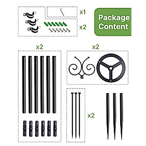 Outdoor String Light Poles 2 Pack, 9 FT Light Poles for Hanging Outside String Lights with Hooks, Adjustable Metal String Light Pole for Patio Fence Backyard Deck Garden Bistro Christmas Wedding