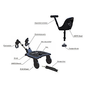 Englacha 2-in-1 Cozy X Rider, Black - Child Rider Stroller Attachment with Saddle Seat and Standing Platform - Universal Fit for Most Prams - Quick and Easy to Use - Designed for Safety