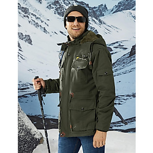 MAGCOMSEN Winter Coats for Mens Military Parka Jacket Fleece Lined Winter Cargo Jackets Army Green L