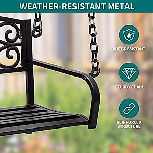 YITAHOME Heavy Duty Metal Hanging Porch Swing Chair Outdoor Swing Steel Patio Bench Lounge Capacity 660lb for Garden, Balcony, Living Room, Black Rose