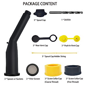 Gas Can Spout Replacement Universal Kit Leakproof Angle Nozzles Gasket Filter Screen Vent Cap Drill Bit for Old Style Gas Can Compatible with Midwest Blitz Gott Rubbermaind Essence Scepter Pack of 3