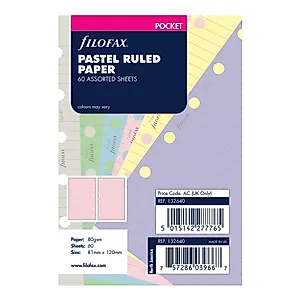 Filofax B132640 Organizer Refill, Pocket Size, Pastel colors, Ruled Paper
