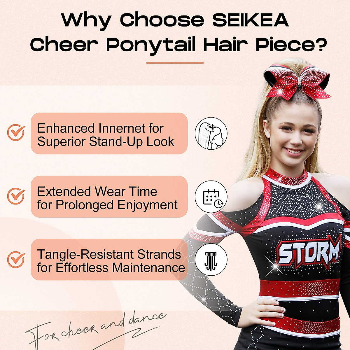 SEIKEA Ponytail Extension Cheer Ponytail Hair Piece, 16" Cheerleader Straight Blonde Ponytail Hairpiece for Cheerleader Competition, Dance