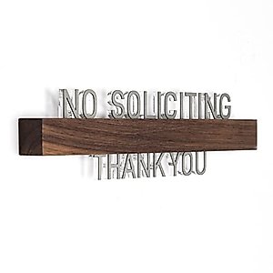 No Soliciting Sign for House, Office,Store, Business,Solid Wood Stainless Steel Modern Design Door or Wall Sign 9.4" x 2.4"(Brushed silver)