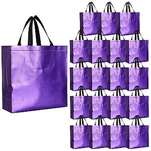 Tosnail 20 Packs Large Reusable Gift Bags with Handles, Purple Party Favor Bags, Shopping Tote Bag, Goodie Bags Present Bag for Weddings, Birthdays, Party, Event - Purple