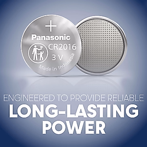 Panasonic CR2016 3.0 Volt Long Lasting Lithium Coin Cell Batteries in Child Resistant, Standards Based Packaging, 2-Battery Pack