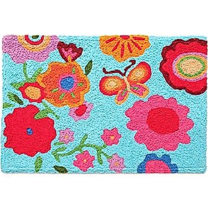 Jellybean Watercolor Flowers and Butterfly Accent Washable Rug 20" x 30" Doormat