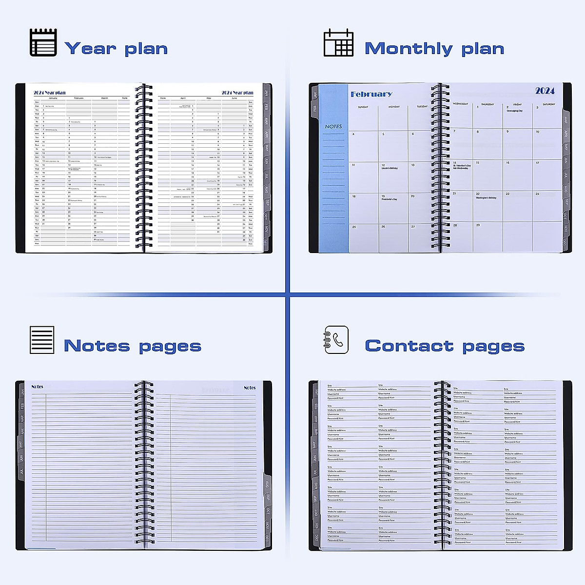 2024 Planner - Weekly and Monthly Planner 2024 from January 2024 to December 2024, 6.5" x 8.5" Planner with Year Plan, Monthly Tabs, Monthly Expense & Notes, Inner Pocket, 100GSM Paper