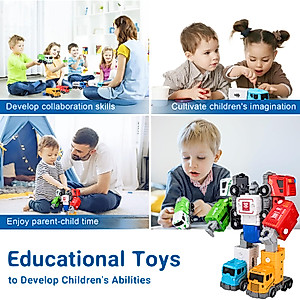 LOGOPLAY Trans-Former Robot Construction Vehicle Toy, 5 in 1 Toy Construction Vehicle Transformador Robot Toy, Trans Former Toy for Kids, Birthday Gift for 5 6 7 8 9 10 Years Old Boys and Girls