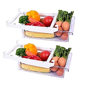 Guanniao Fridge Organizer Drawer Refrigerator Drawer Organizer Pull Out Plastic Fridge Storage Bins Containers for Fruit Vegetable (17.3inch-2Organizer)