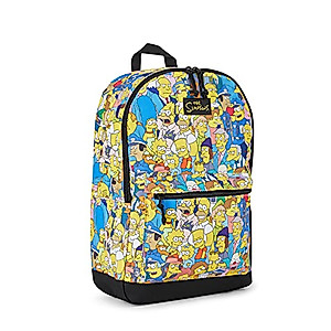 The Simpsons Homer Allover Backpack - The Simpsons Krusty The Clown, Homer, Bart and Lisa Bookbag - Knapsack for All (Yellow)