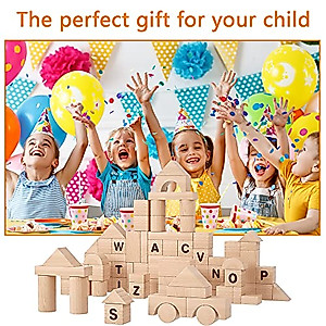 HOTTuoHong 86 Pcs Kids WBuilding Blocks Set Preschool Learning Educational Toys Wooden Stacking Blocks Educational Montessori Standard Unit Wooden Blocks for Ages 3-8 Boys & Girls