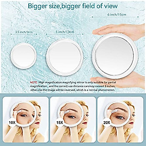 MIYADIVA 20x Magnifying Mirror, Small Magnifying Mirror with Suction Cup, Magnified Mirror, Close Up Mirror for Precise Details of Makeup, Super Magnification, 6" Dia