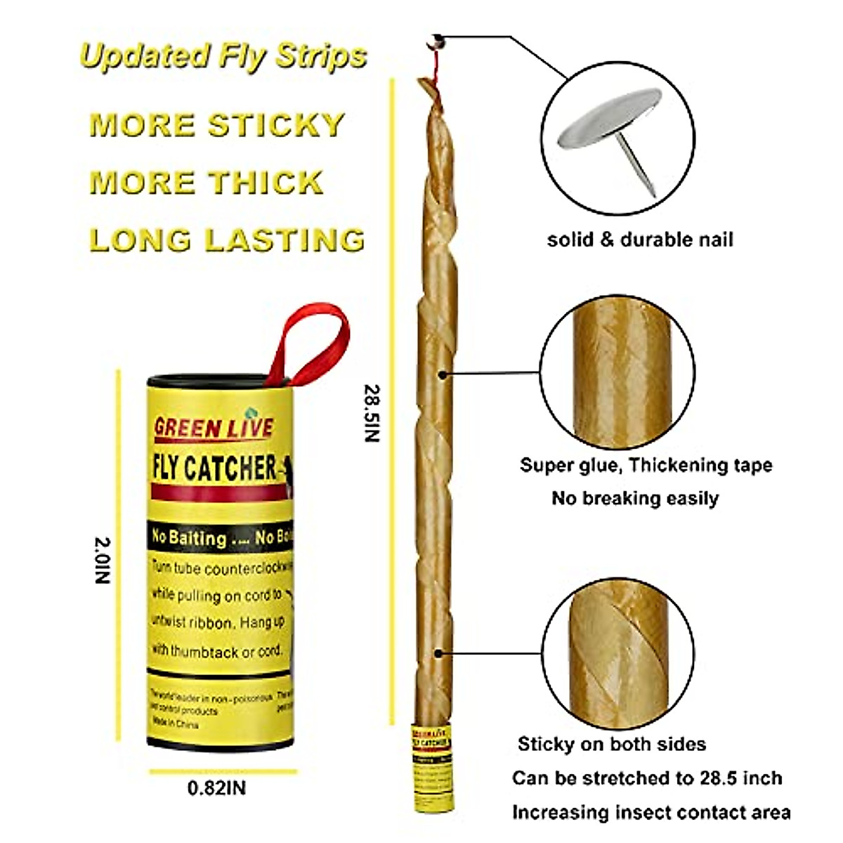 24 Rolls Fly Strips - Fly Tapes Fly Paper Sticky Fly Trap Indoor/Outdoor Hanging,Fly Catcher Fly Ribbon Fungus Gnat Trap Fruit Fly Killer for House/Kitchen/Plants/Horse Stable